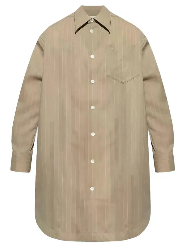 AMI Paris Beige Pinstripe Shirt Dress - Neutrals