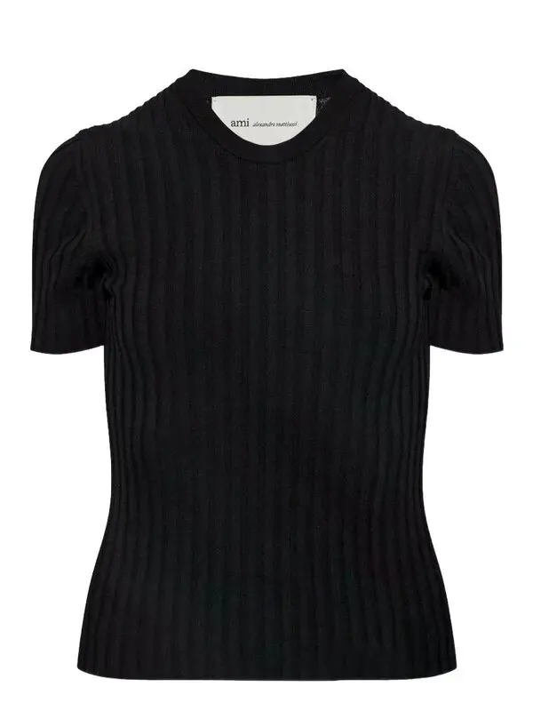 AMI Paris Ribbed Knit Crewneck T-shirt - Black