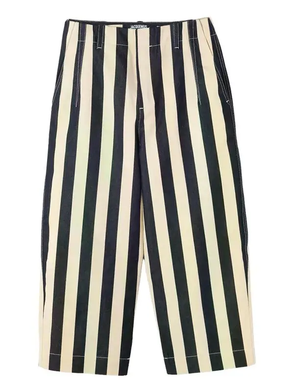 Jacquemus The Parasol De-nîmes Cropped Striped Jeans - Blue