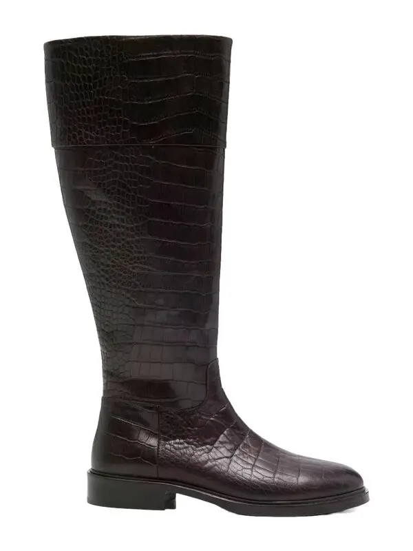 ADRIANNA FERETTI Knee-high Boots With Croc-effect - Brown