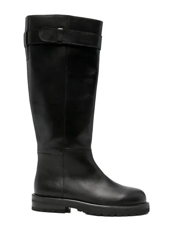 ADRIANNA FERETTI Knee-high Leather Boots With Buckle Detail - Black
