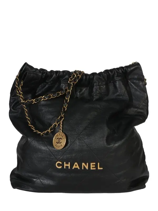 Chanel Quilted Crumpled Calfskin 22 Hobo Bag - Black