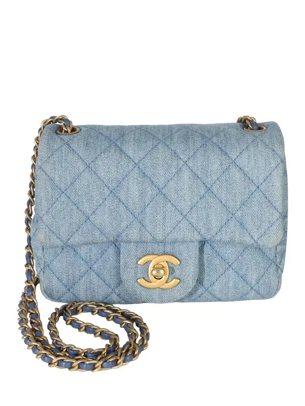 Chanel Quilted Denim Pearl Crush Flap Bag - Blue