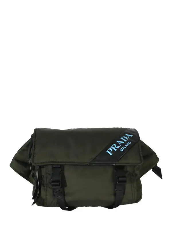 Prada Tessuto Logo Stripe Buckle Messenger Bag - Green