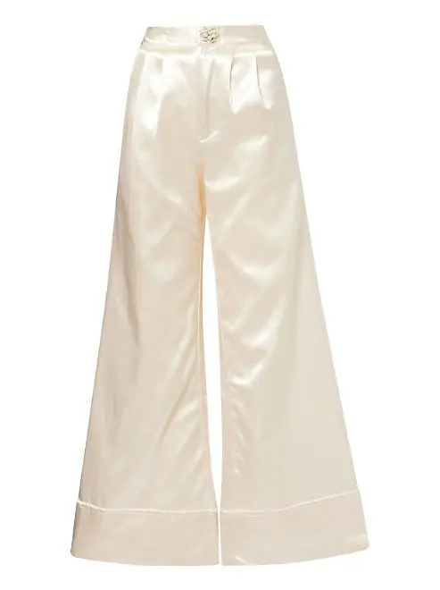 GRACE FAENA Pearl-button Wide-leg Satin Trousers - Chalk