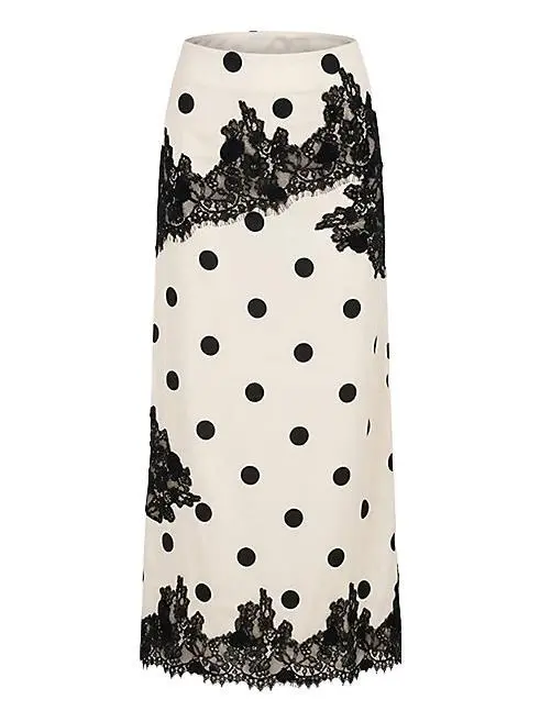 AMY LYNN Verona Polka Dot Lace Trim Midi Skirt - Mono