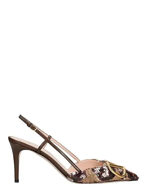 Valentino Garavani Vlogo Signature Sequin-embellished Slingback Pumps - Dk.brn Com