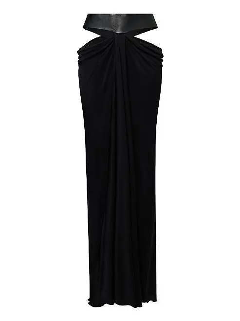 GRACE FAENA Silk-jersey Maxi Skirt With Leather Waistband - Noir