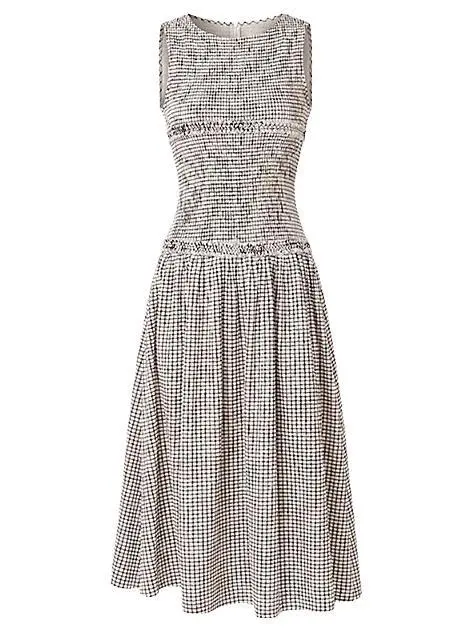 AMY LYNN Gingham Print Smocked Cotton Midi Dress - Mono