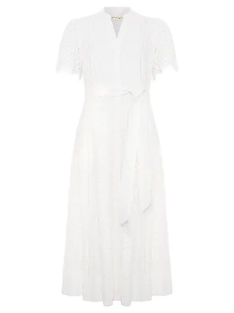 PHASE EIGHT Belted Broderie Cotton Midi Dress - White