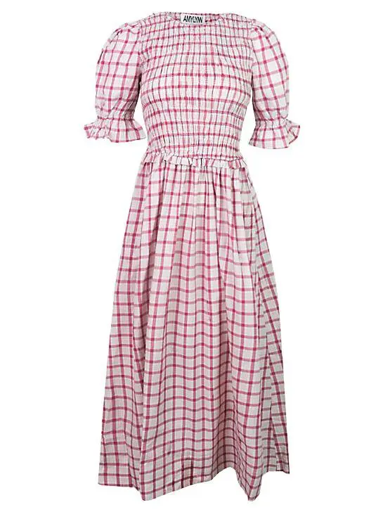 AMY LYNN Imogen Window Pane-check Cotton Midaxi Dress - Red