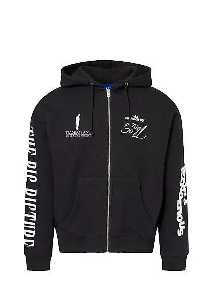 AWAKE NY Embroidered Cotton Full Zip Hoodie - Black