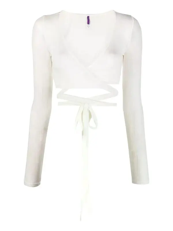 MAISON CLOSE Ribbed Wrap-design Top - Neutrals