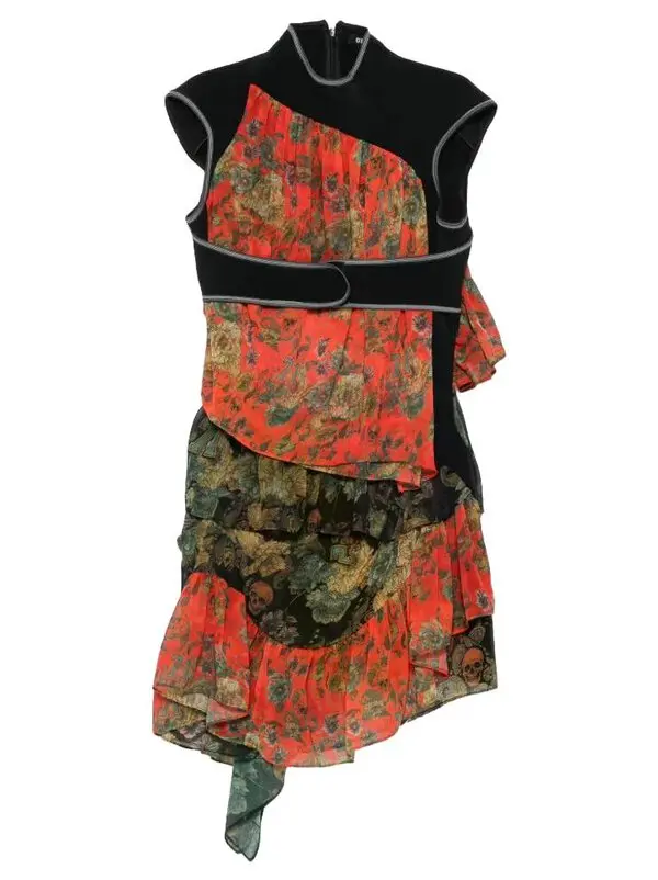 Ottolinger Floral Print Ruffled High Neck Dress - Red