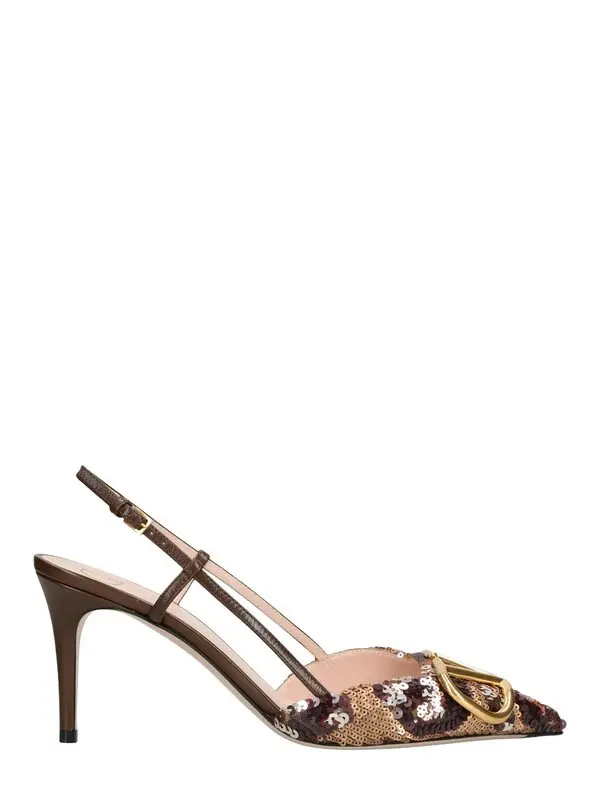 Valentino Garavani Sequin-embellished Vlogo Slingback Pumps - Brown