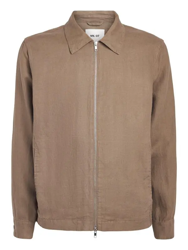 Nn07 Linen Zip-up Jacket With Classic Collar - Brown