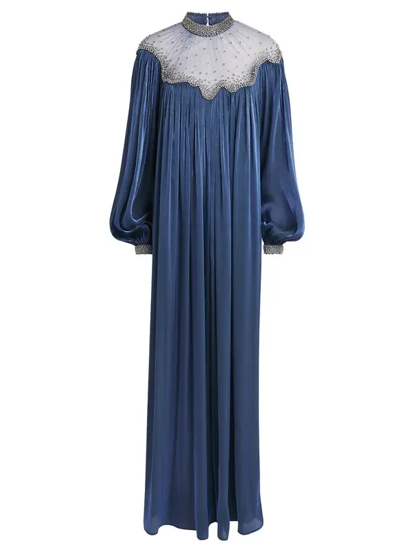 Costarellos Elline Embellished Satin Kaftan Gown - Blue