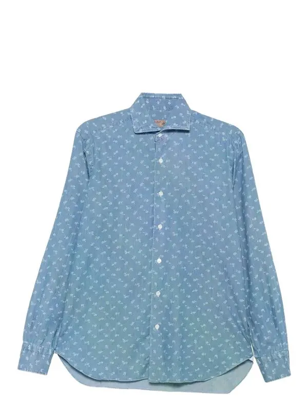 BARBA NAPOLI Floral-print Long-sleeve Shirt - Blue