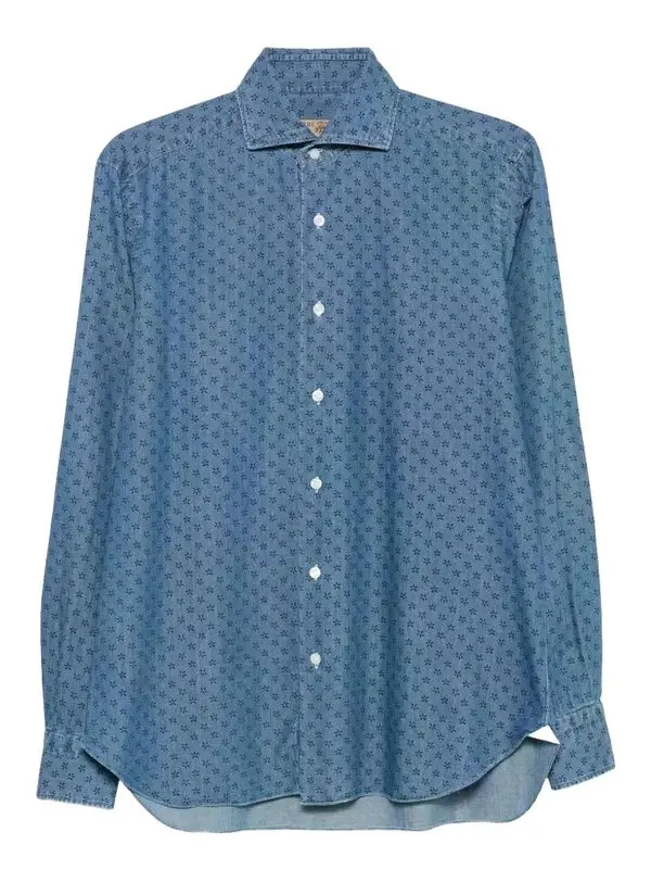 BARBA NAPOLI Floral-print Long-sleeve Shirt - Blue