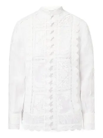 Zimmermann Aster Lace Embroidered Ramie Top - Ivory
