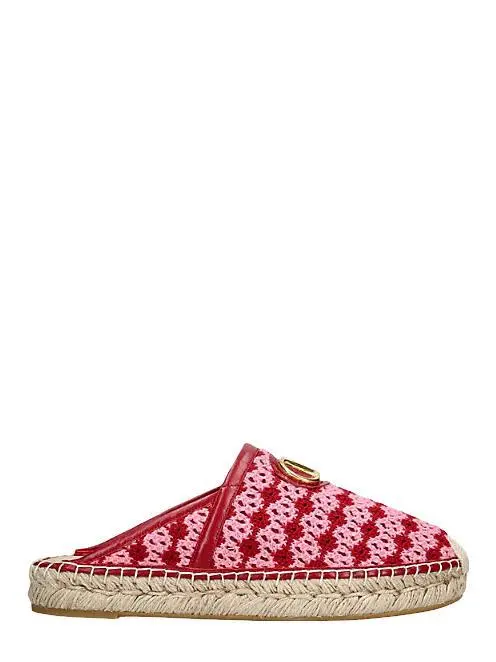 Valentino Garavani Vlogo Raffia And Leather Espadrille Mules - Pink Comb