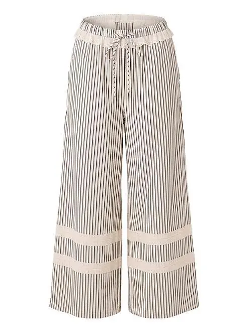 AMY LYNN Striped Wide-leg Cotton Trousers - Green