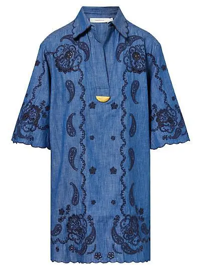 Zimmermann Embroidered Denim Mini Dress - Railway Blue