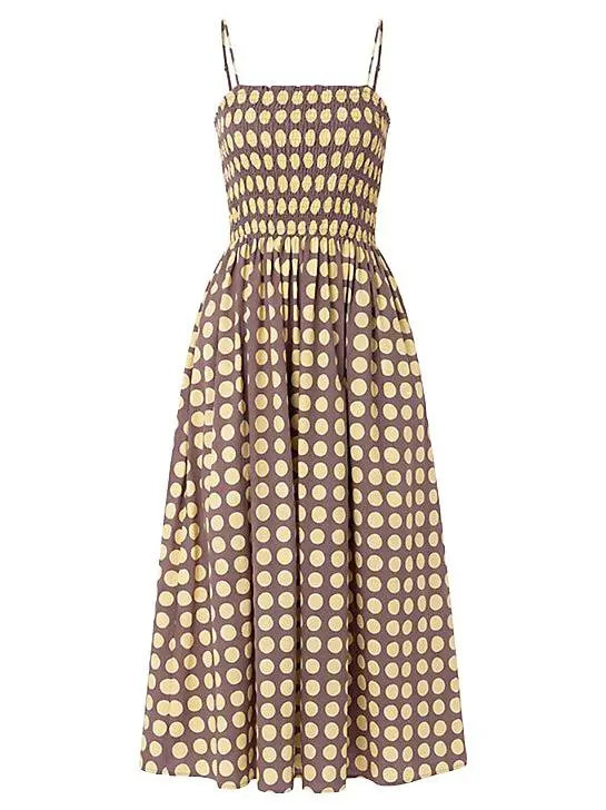 AMY LYNN Polka-dot Smocked Cotton Midi Dress - Yellow
