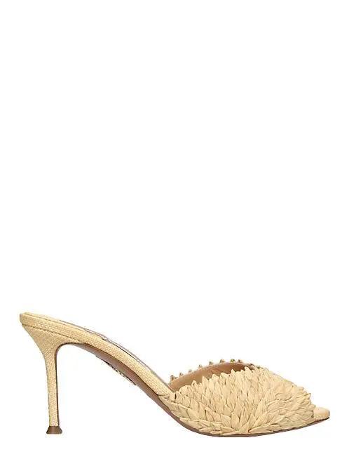 AQUAZZURA Raffia Heeled Mules - Beige