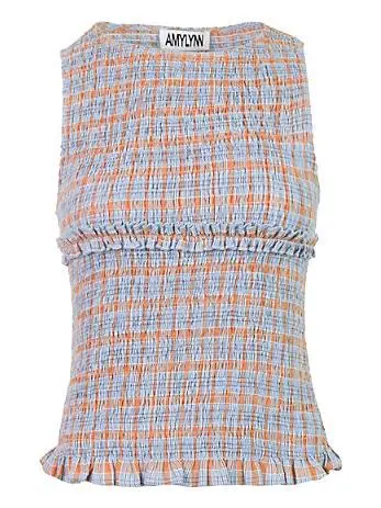 AMY LYNN Smocked Cotton Top - Light Blue