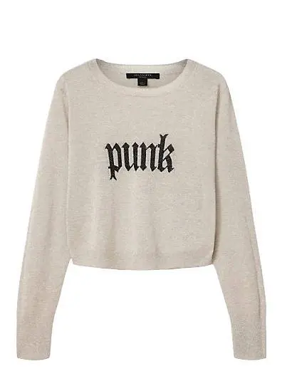 ALLSAINTS Deetz Crewneck Slogan Print Cotton Jumper - Chalk White
