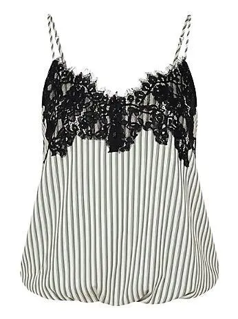 AMY LYNN Sienna Striped Lace Trim Satin Top - Green