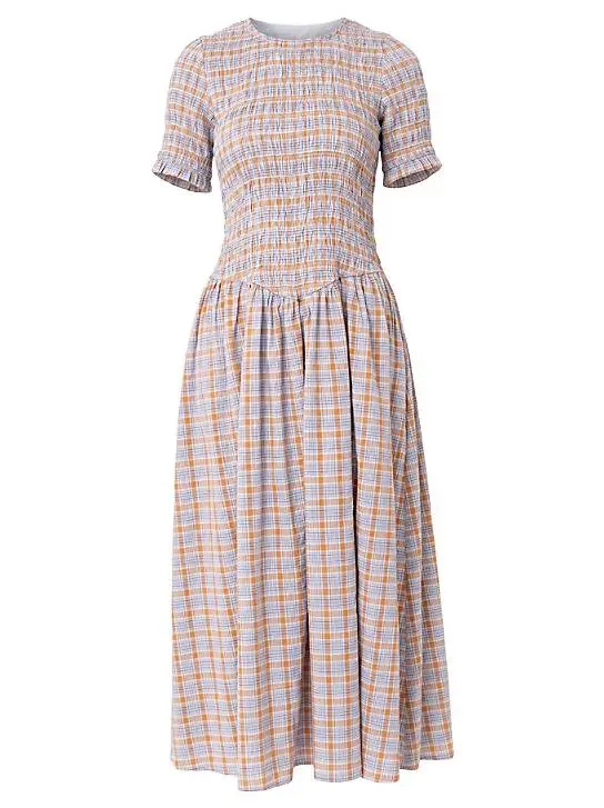 AMY LYNN Beatrix Checked Midi Dress - Light Blue
