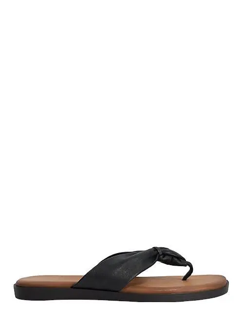 DUNE Leather Sandals With Square Open Toe And Knot Detailing - Black Leather