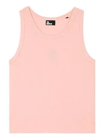 The Kooples Sleeveless Logo Embroidered Cotton T-shirt - Blush