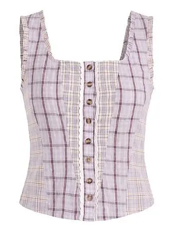 AMY LYNN Checked Square Neck Sleeveless Top - Light Blue