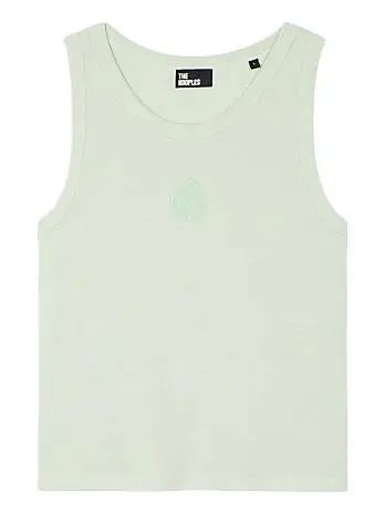 The Kooples Sleeveless Logo-embroidered Cotton T-shirt - Almond Green