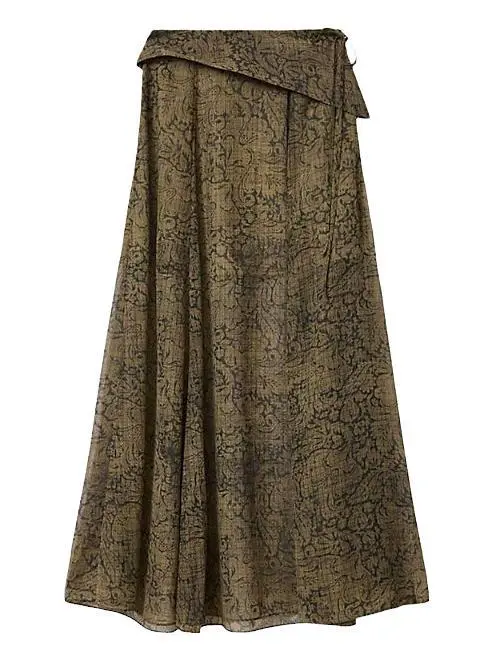 ALLSAINTS Sali Graphic-print Woven Midi Skirt - Sirius Gold Bl