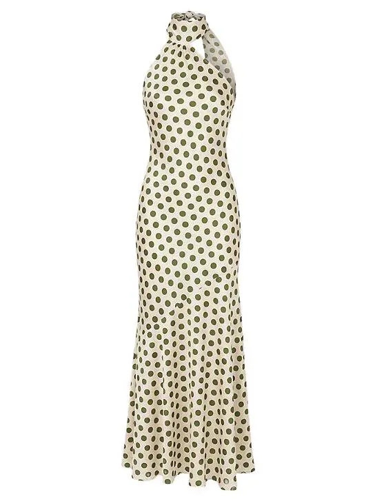 AMY LYNN Baia Polka-dot Satin Maxi Dress - Green