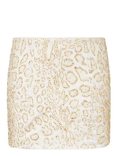 GRACE FAENA Leopard Bead-embellished Mini Skirt - Blonde