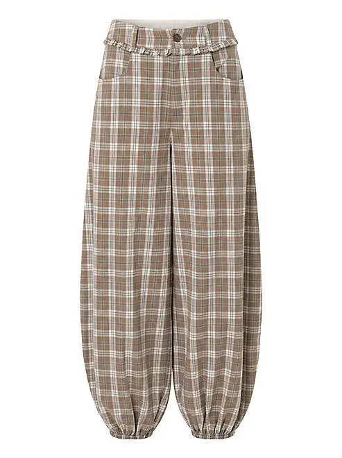 AMY LYNN Esme Balloon-leg Plaid Cotton Trousers - Green