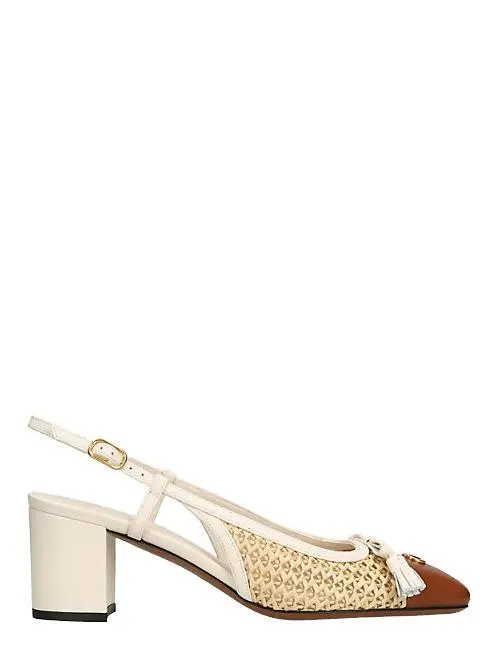 Valentino Garavani Raffia And Leather Slingback Block Heels - Cream Comb