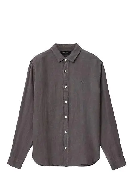 ALLSAINTS Loom Logo-embroidered Linen Shirt - Heron Grey