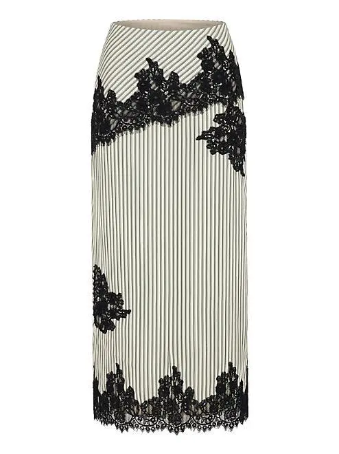 AMY LYNN Verona Striped Lace Trim Midi Skirt - Green
