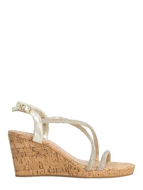 DUNE Crystal-embellished Crossover Wedge Sandals - Gold Synthetic