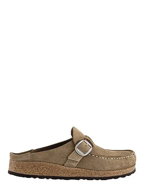 BIRKENSTOCK Buckley Suede Leather Mules With Buckle Detail - Grey Taupe