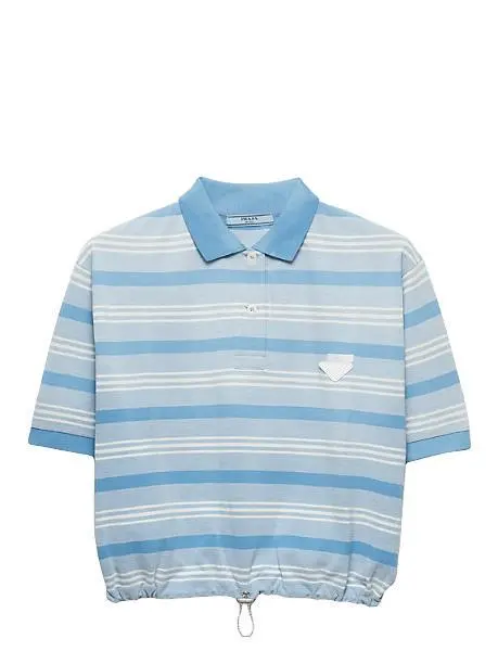 Prada Striped Cropped Cotton-piqué Polo Shirt - Light Blue