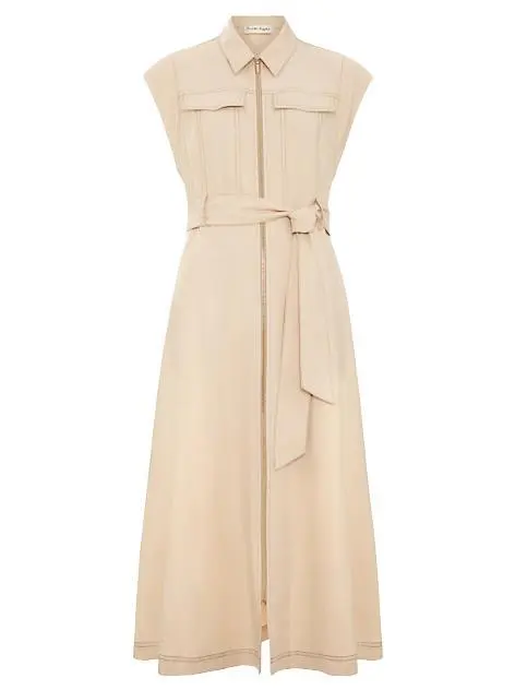 PHASE EIGHT Belted Midi Dress With Zip Fastening - Stone