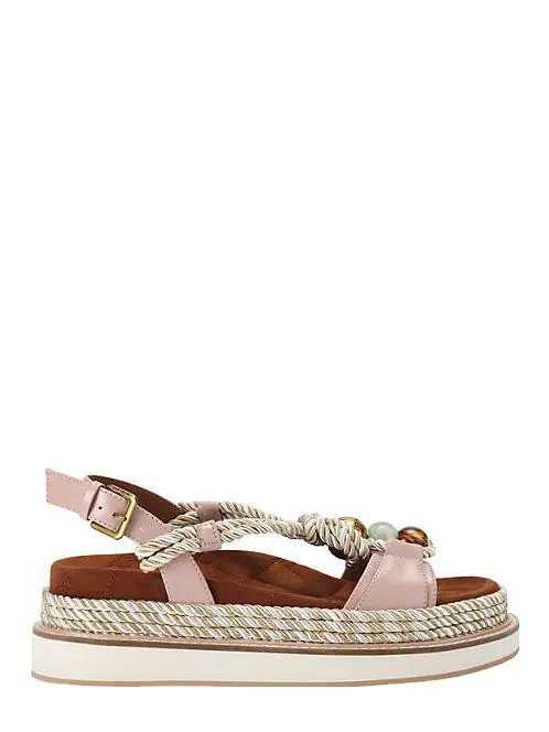 Kurt Geiger Orson Rope Embellished Leather Sandals - Pale Pink