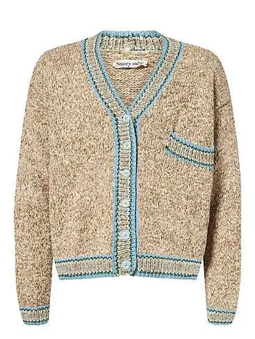 STORY MFG. Bulb V-neck Cotton Knitted Cardigan - Dust